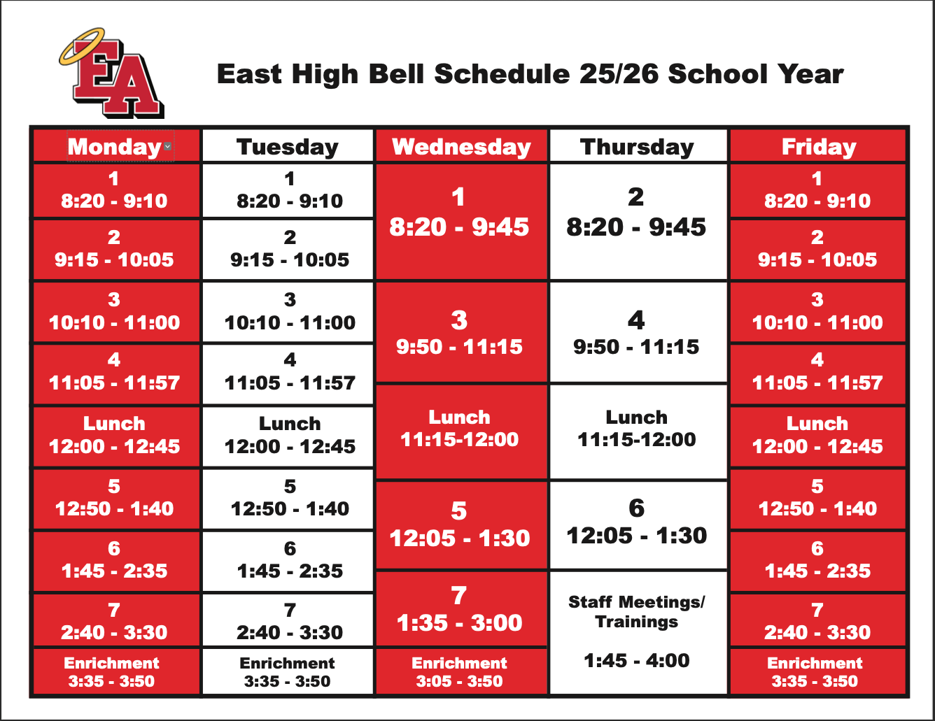 East High School » Bell Schedule